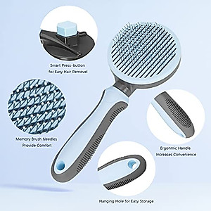 FYY Dog and Cat Brush for Shedding, Self Cleaning Dog Grooming Brush Pet Slicker Brush for Long or Short Haired Dogs Cats Grooming Supplies Blue