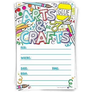 Arts & Crafts Invitations - Art Birthday Party - 4x6 Invites (20 Count) With Envelopes - Craft Party, Art Party or Paining Party Invitations