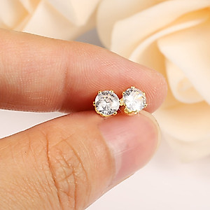 6 Pairs 14K Gold Small Stud Earrings Set for Women Cubic Zirconia Heart Ball Butterfly Flower Stud Earrings Set