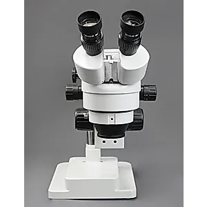Vision Scientific VS-5FZ-IFR07 Simul-Focal Trinocular Zoom Stereo Microscope,10x WF Eyepiece,0.7X-4.5X Zoom,3.5X—90x Magnification,0.5X & 2X Auxiliary Lens, Double Arm Boom Stand, 144-LED Ring Light