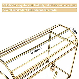 HighFree Glass Wedding Card Box with Slot & Lock, Handmade Copper Geometric Terrarium, Clear Display Box for Wedding Reception, Wishwell, Keepsake Gold (12.2inch)