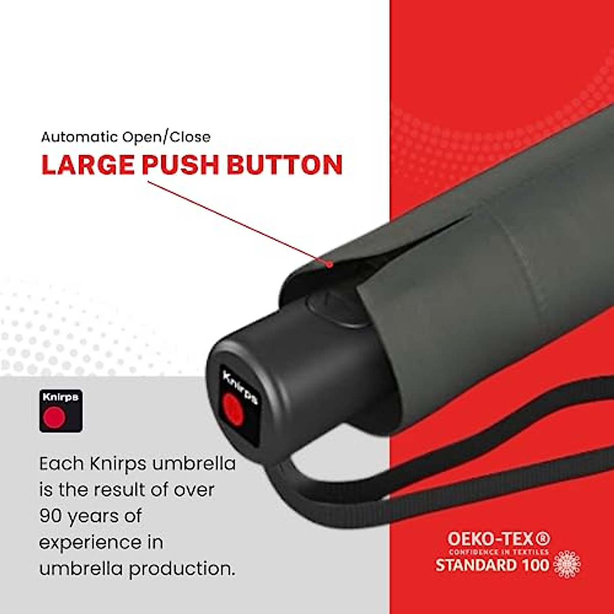 Knirps A.200 Medium Duomatic Automatic Open Close Rain Umbrella - Compact Windproof Umbrella for Rain - Durable Travel Umbrella for Adults - 97cm Diameter Retractable Umbrella & Carrying Case, Grey