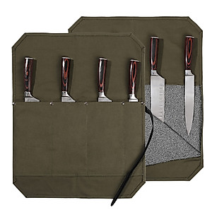 Chef's Knife Roll Bag, Durable 16oz Waxed Canvas Knife Case with 4 Slots Professional Chef's Knife Bag with Anti Cutting Fabric Inside
