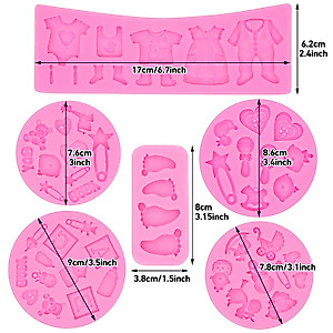 Rainmae 6Pcs Cute Baby Silicone Fondant Cake Mold Baby Birthday Party Kitchen Baking Mold Cake Decorating Moulds Modeling Tools Baby Shower Gender Reveal Party Gummy Sugar Chocolate Candy Cupcake Mold