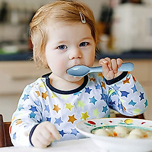 Muulaii 12 Pcs Plastics Toddler Utensils kids Silverware Baby Spoons and Forks Set Baby Feeding Dinnerware Utensils BPA Free Microwave Dishwasher and Freezer Safe (Blue)