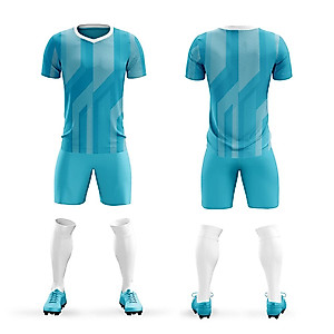 Custom Soccer Jersey Uniform for Men Women Boy Sleeveless Personalized Shirt and Shorts with Name Number, Aqua Blue&white-28, One Size