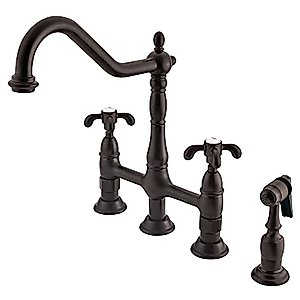 Kingston Brass KS1275TXBS French Country Bridge Kitchen Faucet, 8-3/4-Inch, Oil Rubbed Bronze