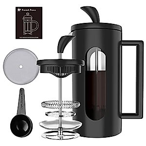 BOMPCAFE 2-4 Cups French Press Coffee Maker Cafetiere - 600ML - 4 Level Filtration System, Heat Resistant Borosilicate Glass with Stainless Steel Filter, 21 oz/600 ML