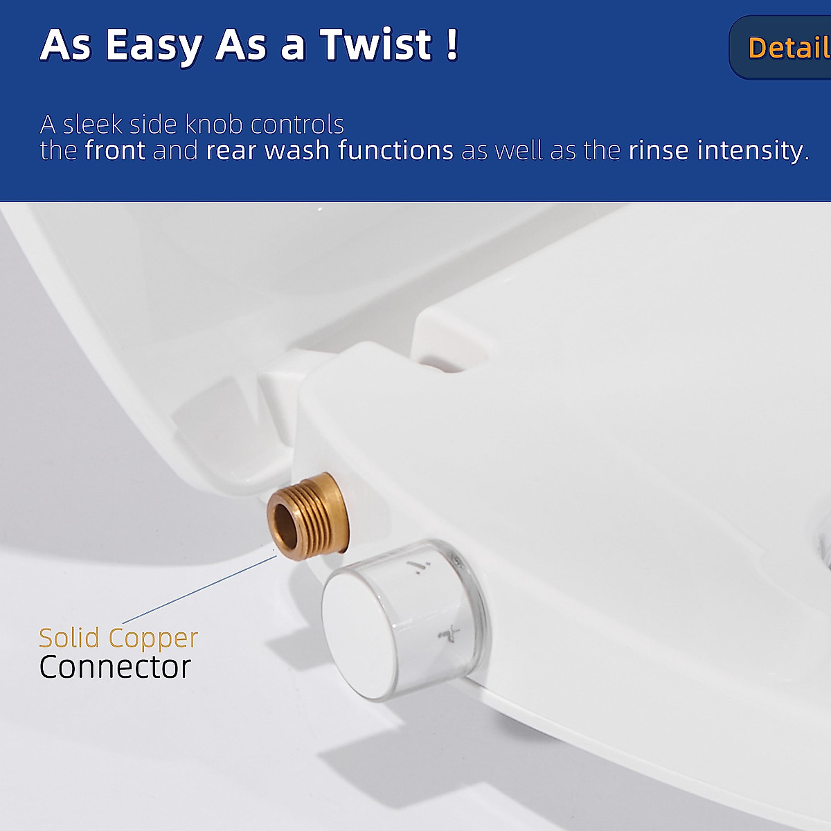 Ridgesun Bidet Toilet Seat Non-Electric Swash Ecoseat, Fits Elongated Toilets, White - Dual Nozzle System, Bidet with Easy Installation NO professional