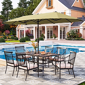 PHI VILLA 60'' Outdoor Dining Table for 6, E-Coating Metal Patio Table with 1.57" Umbrella Hole, All-Weather Resistant Rectangular Table for Patio, Backyard, Garden