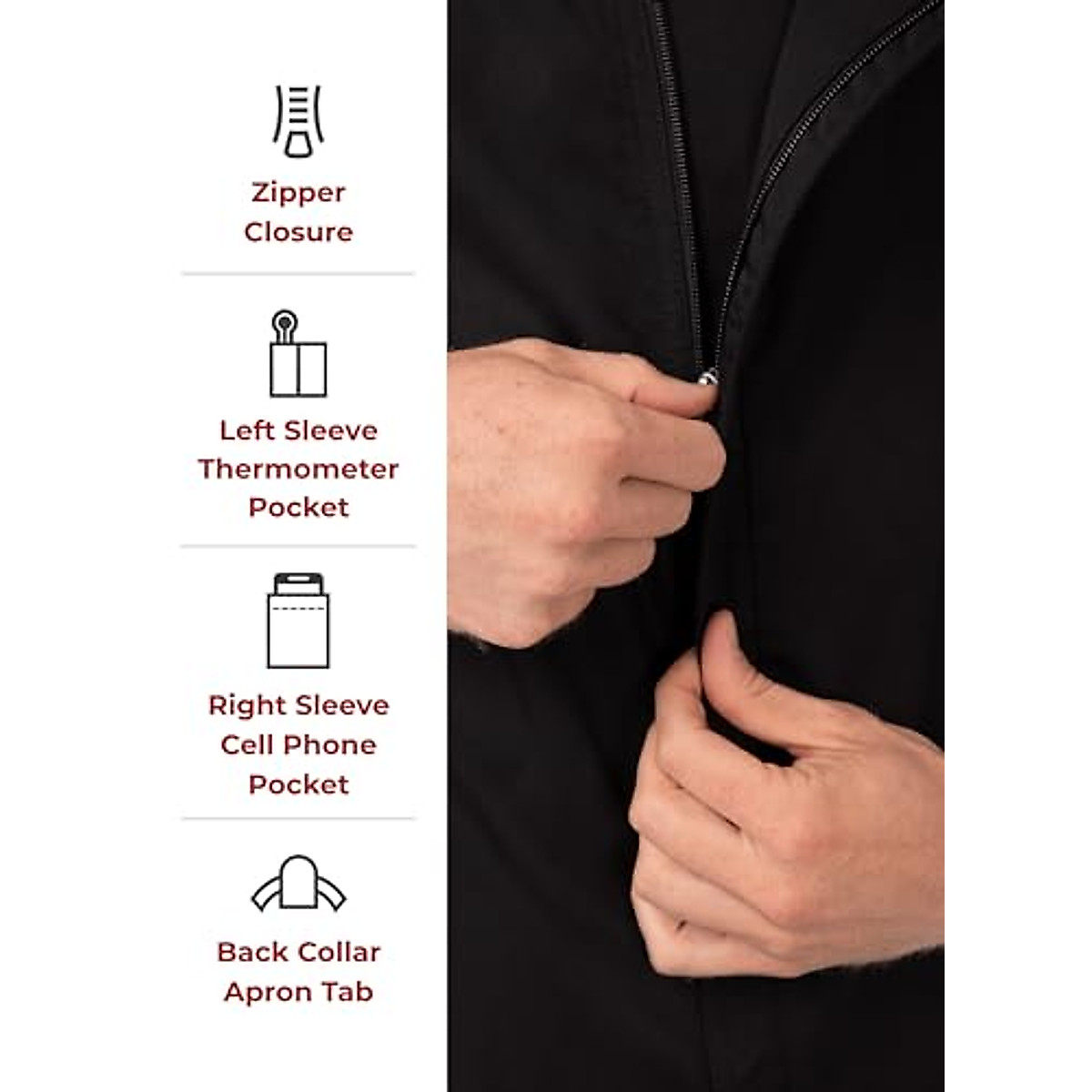 Chef Works Men's Hartford Chef Coat, Black, Medium