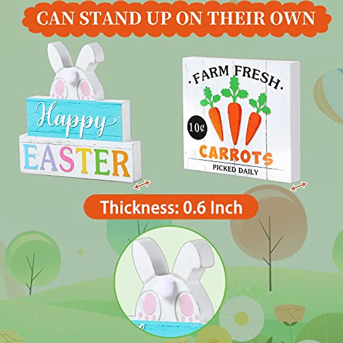 YOTNUS Easter Decorations - Easter Decor 7 PCS Tiered Tray Decor,Included Gnomes Plush, Wood Beads Garland, 2 Wooden Signs, 3 Carrots, Farmhouse Spring Table Decorations for Home(Tray Not Included)