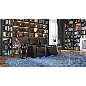 Octane Seating Blaze XL900 Theatre Chairs Lighted Cup Holders - Memory Foam - Accessory Dock - Top-Grain Brown Leather - Motorized Recline - Row 2 Chairs