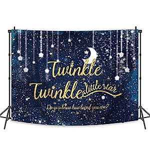 Twinkle Twinkle Little Star Backdrop Night Sky Shinning Star and Moon Galaxy Space Photography Background Glitter Star Children Birthday Baby Shower Party Supplies 7x5FT