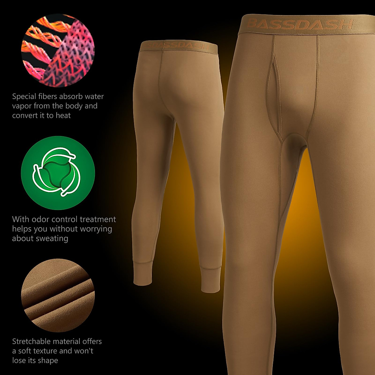 BASSDASH Men's Lightweight Thermal Base Layer Pants Warm Legging Bottom Quick Dry FS19M Dark Brown