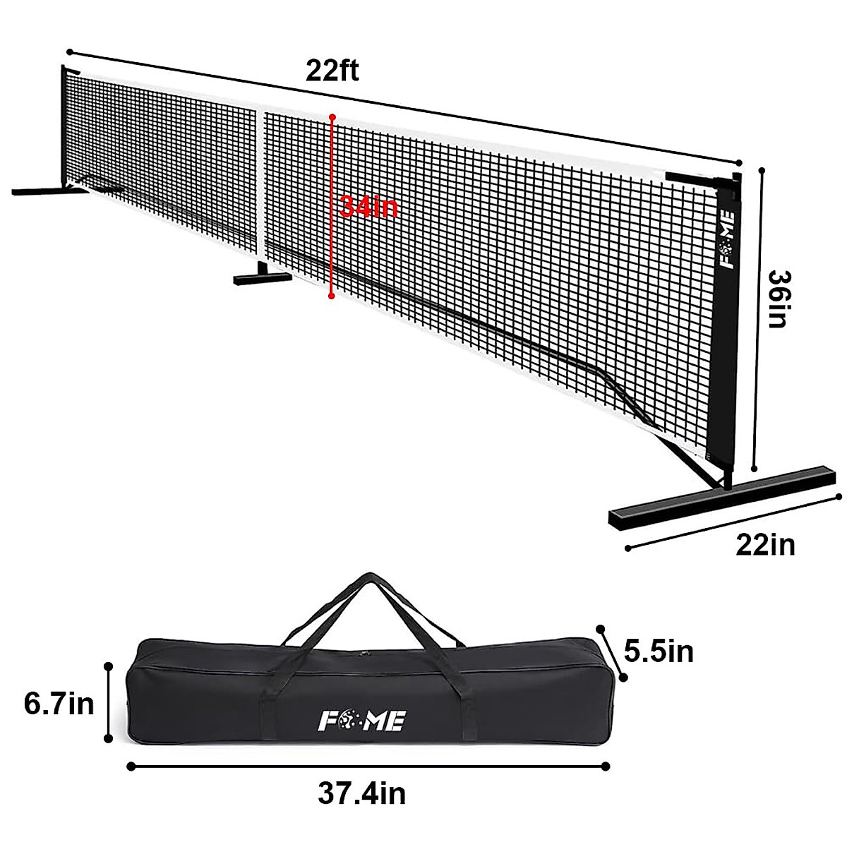 Portable Pickleball Net System, FOME 22 FT Pickleball Net Portable Outdoor Regulation Size Pickleball Nets and Accessories with Carry Bag Steady Steel Frame Strong PE Pickle Ball Net