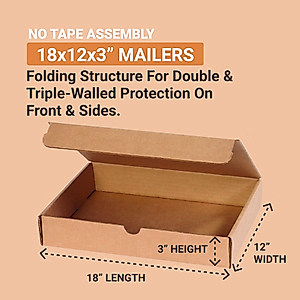 AVIDITI Shipping Boxes Small 18"L x 12"W x 3"H, 25-Pack | Corrugated Cardboard Box for Packing, Moving and Storage