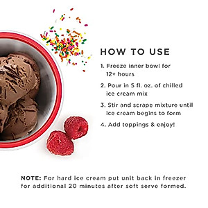 ZOKU Ice Cream Maker, Compact Make and Serve Bowl with Stainless Steel Freezer Core Creates Soft Serve, Frozen Yogurt, Ice Cream and More in Minutes, BPA-free, Red
