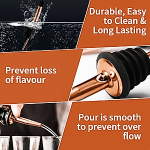 Liquor Bottle Pourers - Stainless Steel Classic Bottle Pourers with clean bursh, Rustproof Metal Alcohol Pouring Tubes For Bars, Clubs, Restaurants & Home Use (Copper) (24 pack)