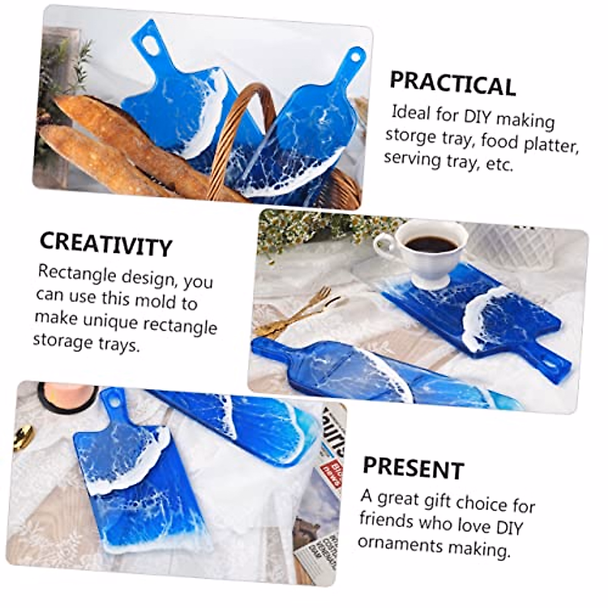 TEHAUX Tray Mold Epoxy Resin Tray Molds Christmas Craft Resin Silicone Tuile Molds Silicone Jewelry Trays Square Coasters Decorative DIY Mold DIY Ornament Mold Coaster Decor Mold Concrete