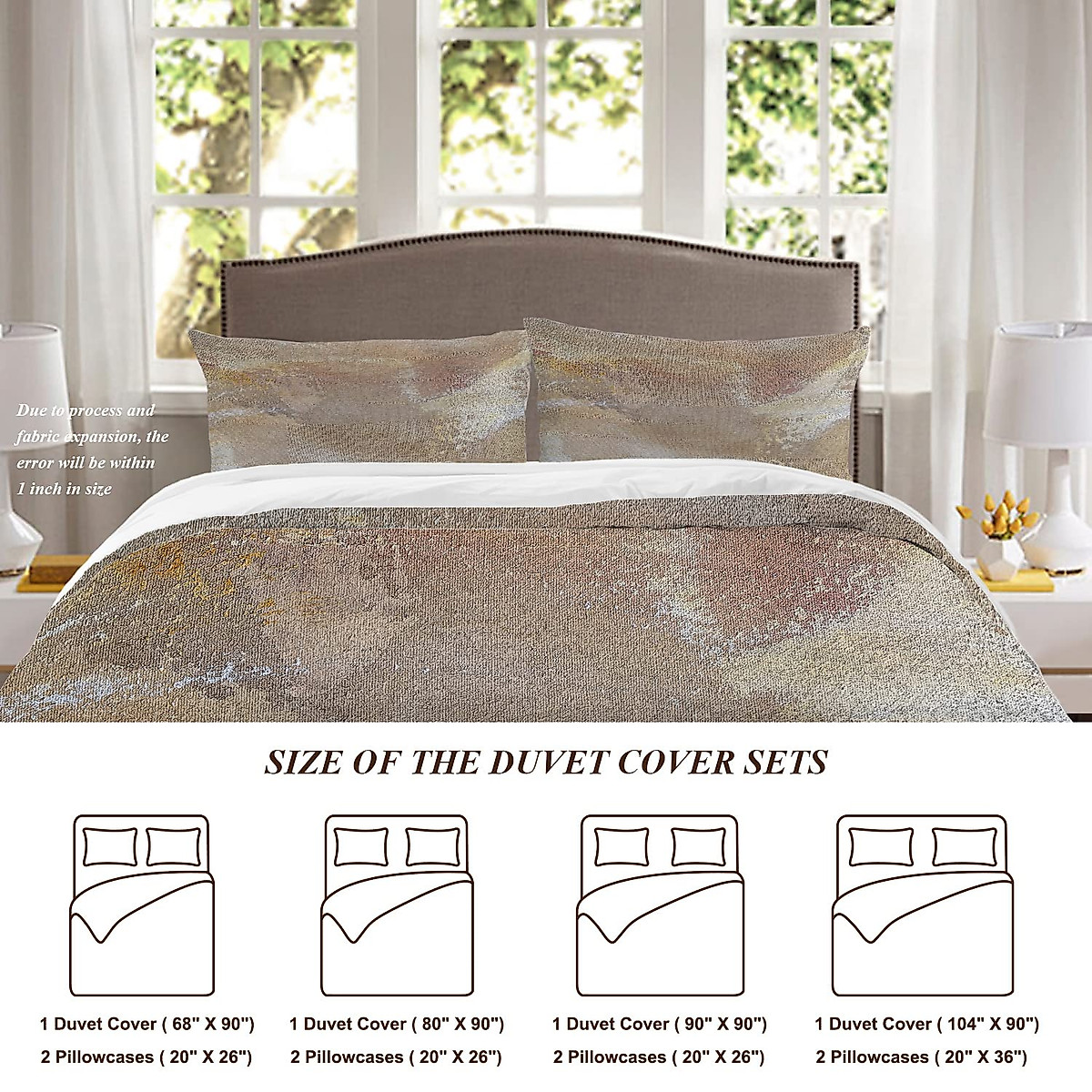 Shrahala Beige Brush Oil Painting Duvet Cover Set Twin Size, Brown Strokes Texture 3 Pieces Soft Brushed 100% Cotton Duvet Covers with Button Closure, 1 Duvet Cover 68x90 inches and 2 Pillow Shams
