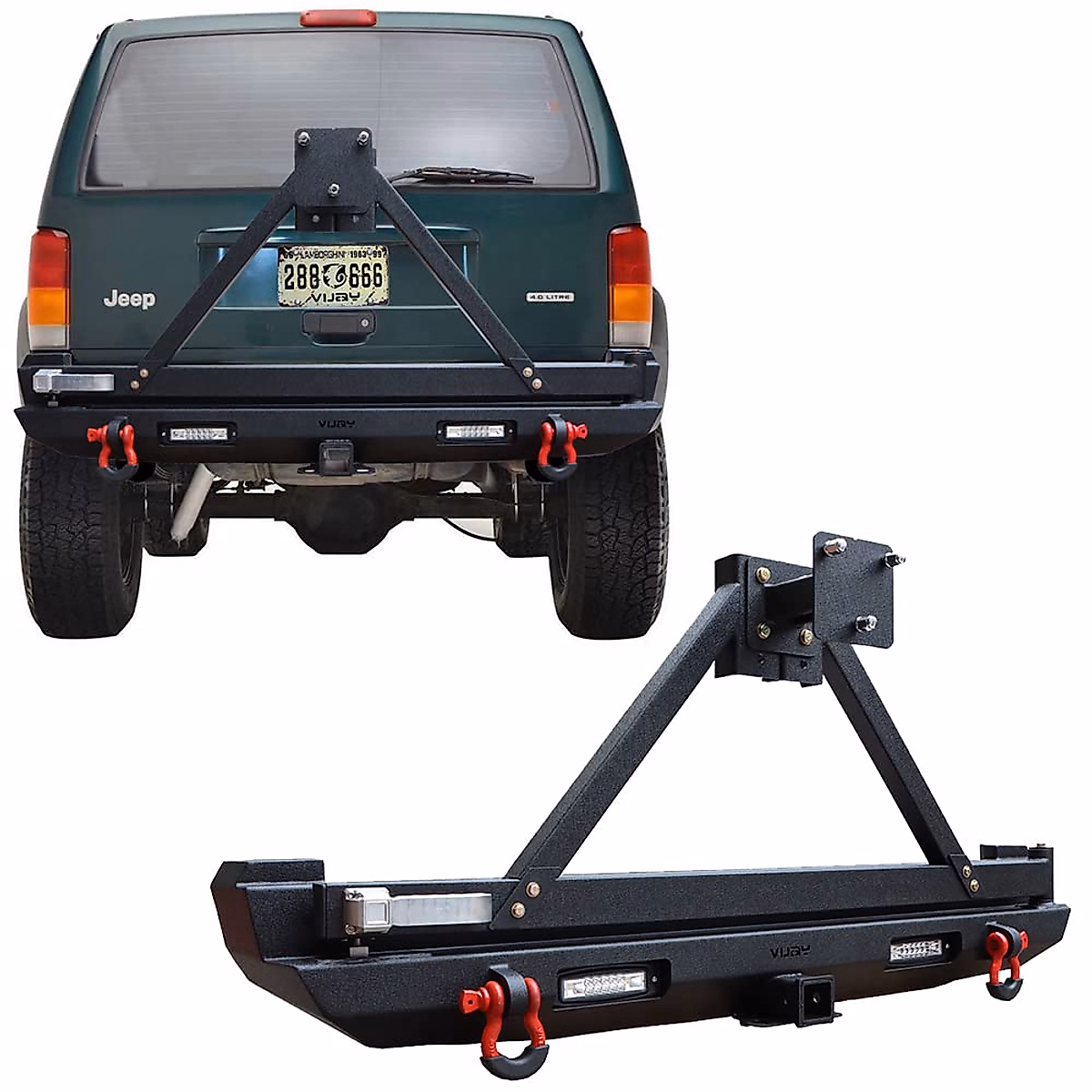 Ronghui Cherokee XJ Rear Bumper with Spare tire carrier and D-Rings Compatible with 1984-2001 Cherokee XJ