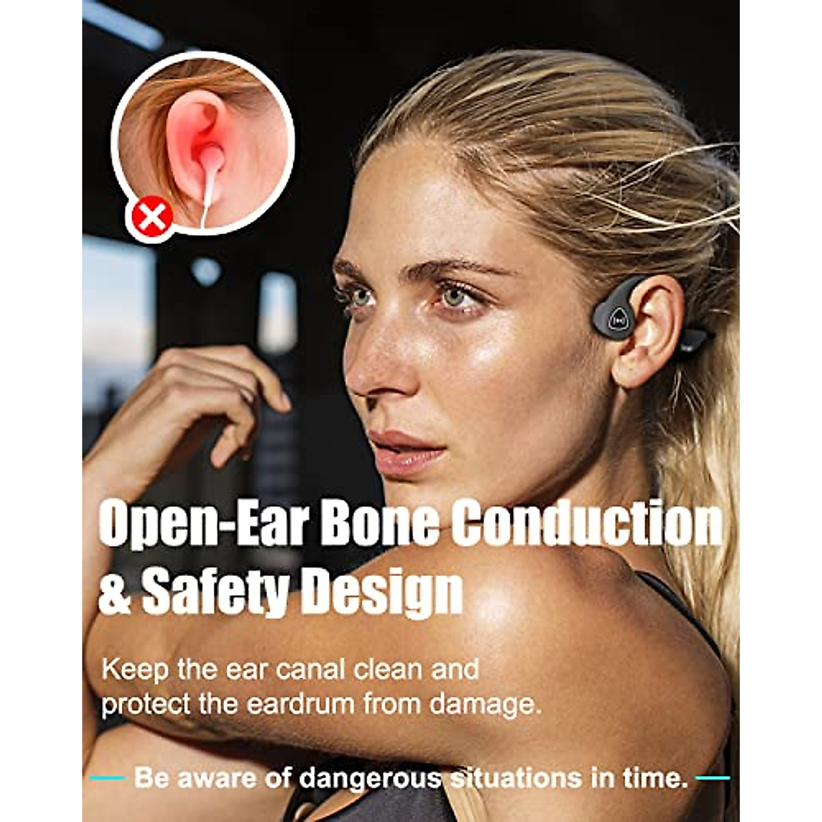 Tayogo Bone Conduction Headphones, Wireless Bluetooth Bone Conducting Earbuds, Open Ear Headset with Mic, for Running, Cycling, Yoga-Grey