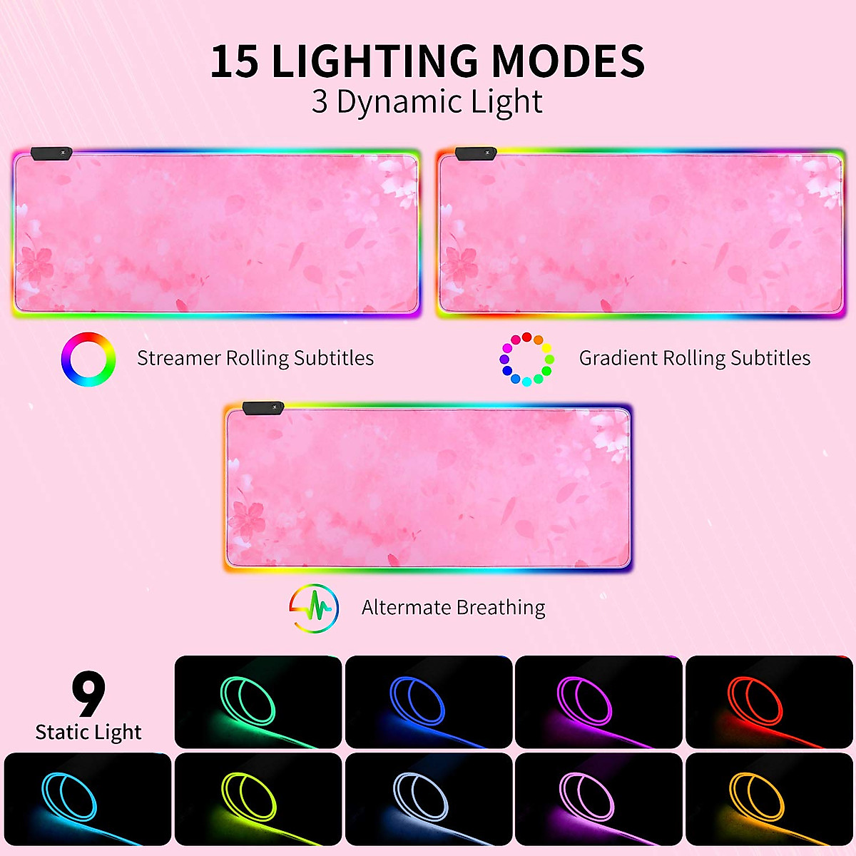 RGB Gaming Mouse Pad, Large Led Mouse Pad with 12 Lighting Modes, Gaming Keyboard Non-Slip Rubber Base PC Gaming Desk Pad,High-Performance Pad Optimized for Gamer,31.5x11.8 inch (Pink)