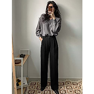 SweatyRocks Women's Lantern Long Sleeve Drop Shoulder Sweater V Neck Ribbed Knit Pullover Top Dark Grey S