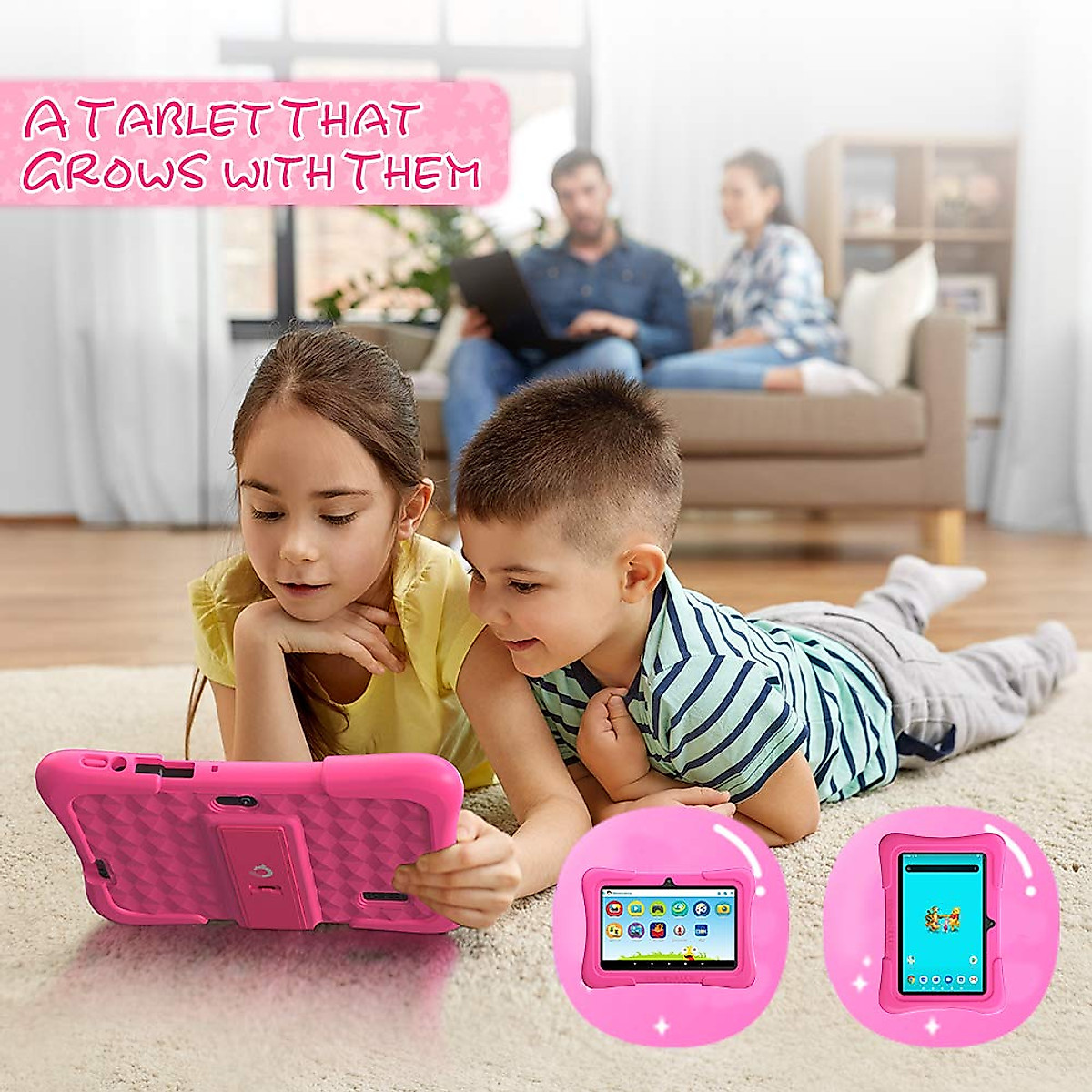 Dragon Touch Y88X Pro 7 inch Kids Tablets, 2GB RAM 16GB ROM, Android 9.0 pie Tablet, Kidoz Pre-Installed with Kid-Proof Case (Pink)