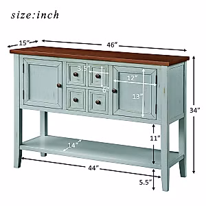 AnwickNomo Sofa Tables Narrow Long,Retro Wood Console Table with 4 Drawers and Bottom Shelf,Rustic Entryway Table, Sideboard Table with Storage (Retro Blue)