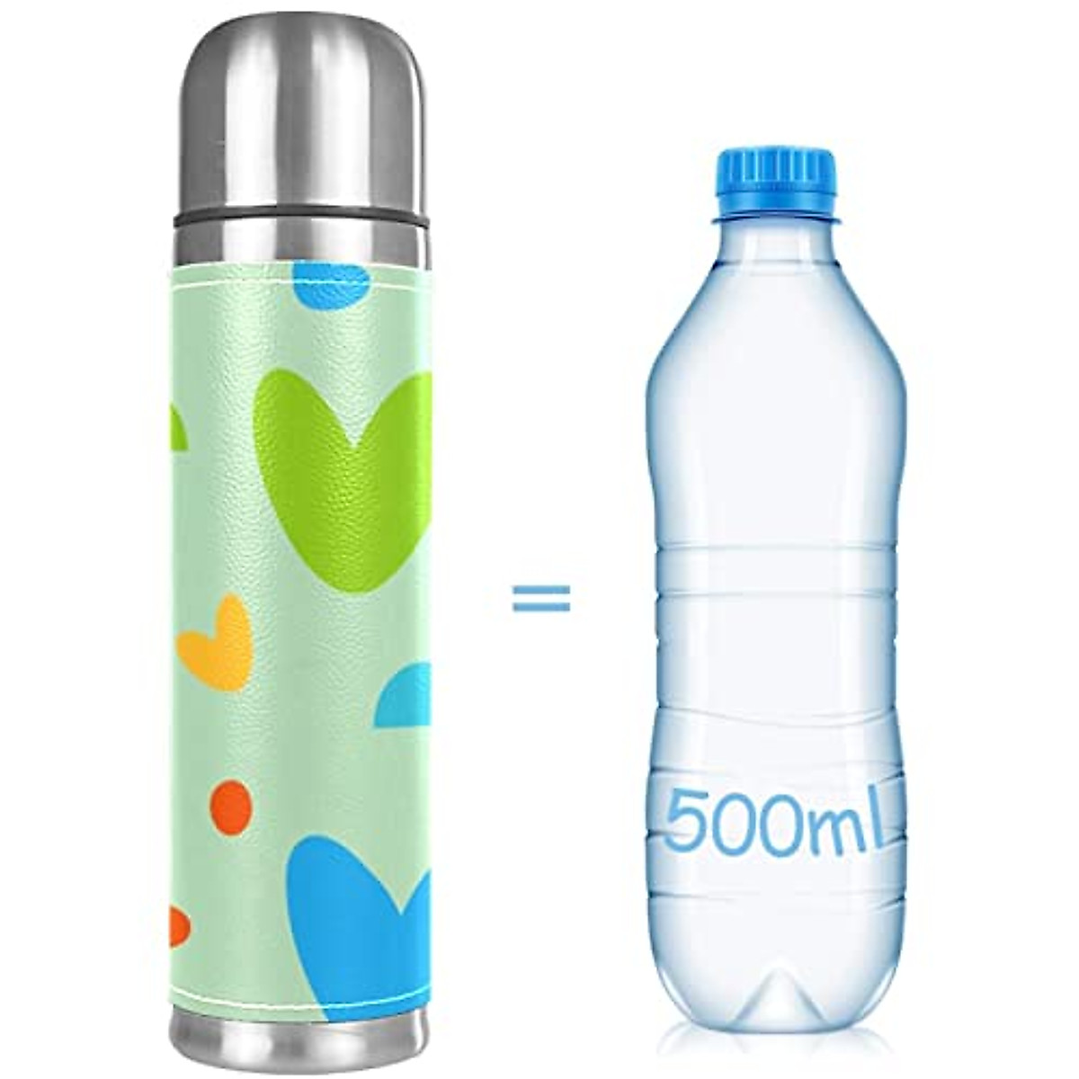 Stainless Steel Leather Vacuum Insulated Mug Semicircle and Heart Thermos Water Bottle for Hot and Cold Drinks Kids Adults 16 Oz