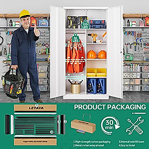Letaya Metal Storage Cabinets Locker with Lock Door, 72'' Clothing Coat Steel Storage Freestanding Wardrobe for Office, Home, School, Employee,Gym,Fire Department (White)