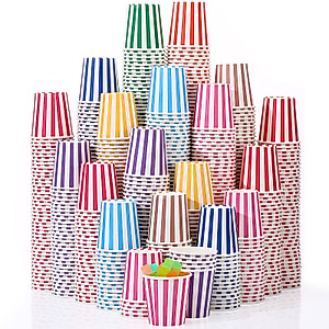 meekoo 1000 Pack 4oz Paper Cups Multicolor Mouthwash Cups Striped Pattern Bathroom Cups Hot Cold Beverage Disposable Cups Small Ice Cream Cups Drinking Cup for Party, Picnic and Event, 10 Colors