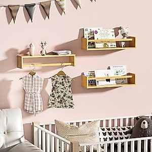 Senjie Nursery Book Shelves,15.7 inch Kids Bookshelf,Wall Book Shelves for Kids Room, Home Decor - Kitchen Spice Rack Set of 3 - Nature