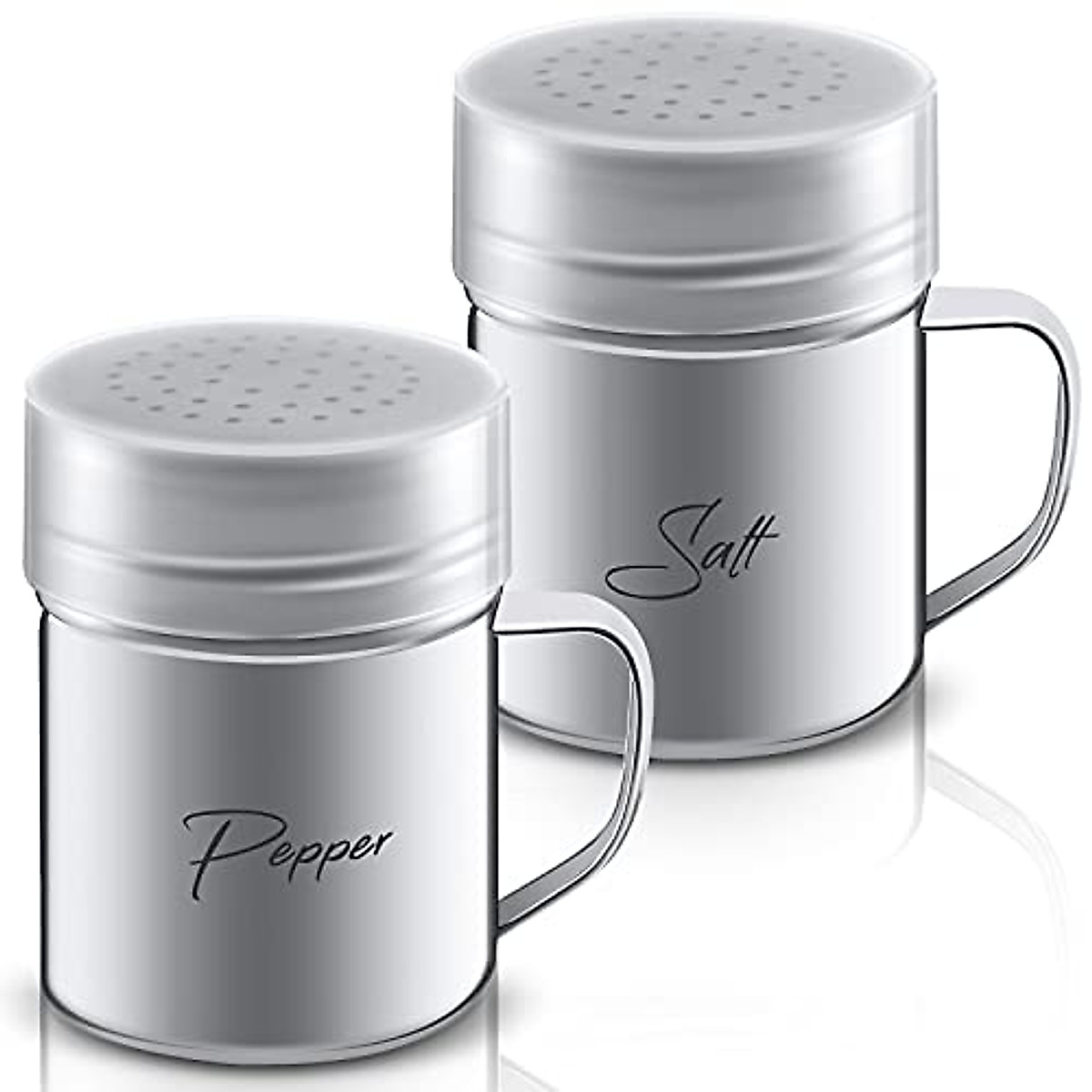 2 Pieces 13.5 OZ Stainless Steel Dredge Shaker with Lid and Handle Salt and Pepper Shakers Seasoning Pepper Shaker Spice Condiment Shaker for Cooking Kitchen Baking Salt Candy