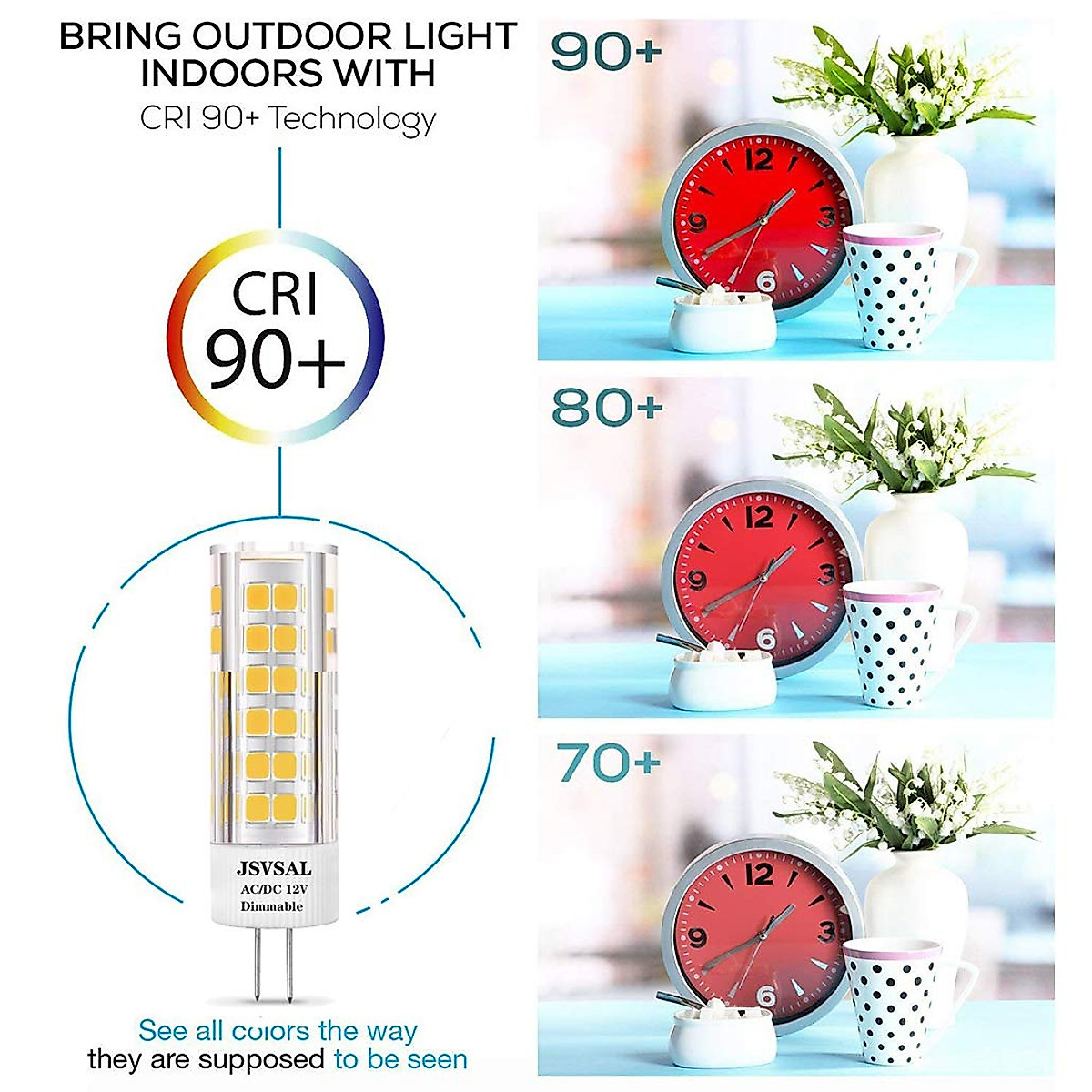 JSVSAL (4-Pack G4 LED Bulb Dimmable 7 Watt G4 Bulb Equivalent to 60W 70W G4 Halogen Bulb Replacement, T3 JC Type Bi-Pin G4 Base, DC/AC 12V Natural White-4000K G4 Light Bulb