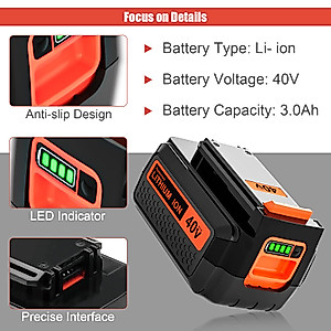 40V 3.0Ah Replacement Battery for Black and Decker 40V Battery LBX2040 LBXR36 LBXR2036 LST540 LCS1240 LBX1540 LST136W Compatible with Black Decker 40V String Trimmer Mower Tools(Orange)
