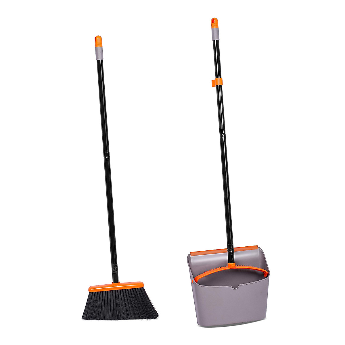 BirdRock Home Broom and Dustpan Set - Lobby Dust Pan - Orange and Grey Durable Set - Indoor or Outdoor - Sweep Combo Great for Kitchen, Home, Garage and Office - Clip On Self Cleaning Bristles