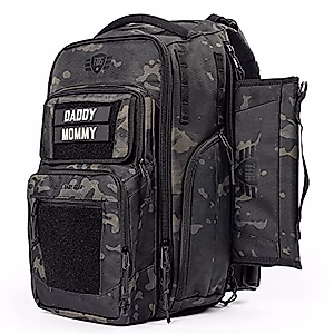 Tactical Baby Gear TBG - MOD Diaper Bag Backpack for Men w/Changing Mat - Modular Panel System (Black Camo)