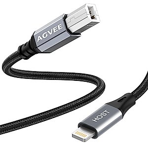 AGVEE 5ft Lightning OTG MIDI Cable USB Type-B Cord Compatible with iPhone iPad iOS for Electronic Music Instrument, Piano, Midi Controller, Midi Keyboard, Audio Interface Recording, Dark Gray