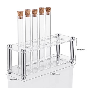 Ackers Science 12Pcs 16×150mm(23ml) Glass Test Tubes with Cork Stoppers|1 Rack of Acrylic Material