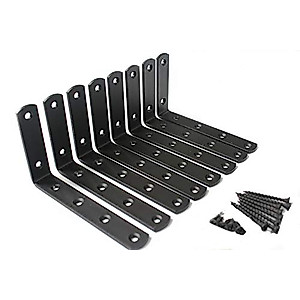 MHMYDZ 8 Pcs Matte Black Steel"L" Corner Brace Joint Angle Bracket Shelf Bracket Wall Hanging with Screws 125mmX75mm/5 InchX3 Inch Decorative Corner Brackets Joint Angle Bracket