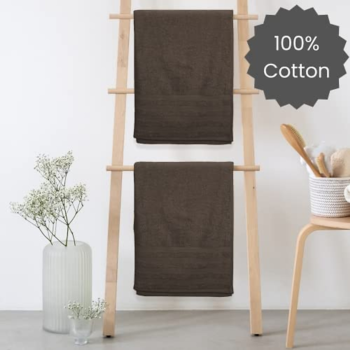 Cotton Clinic Oversized 2 Piece Bath Sheet Set, Jumbo Large 35x68 Bath Towels for Bathroom, 100% Cotton Bath Sheet for Adults, Quick Dry Absorbent Durable 2-Pack Bath Sheets Towels Chocolate Brown