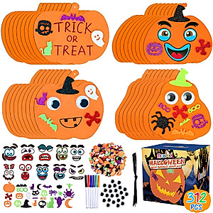 Max Fun 312PCS Halloween Pumpkin Foam Stickers, Halloween Craft Kit for Kids Bulk Glitter Set DIY Self-Adhesive Halloween Decoration