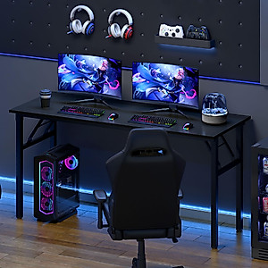 Need Home Office Desk - 60 Inches Large Computer Desk Sturdy Black Table Foldable Desk Gaming Computer Table No Assembly Required AC5CB 60 inch