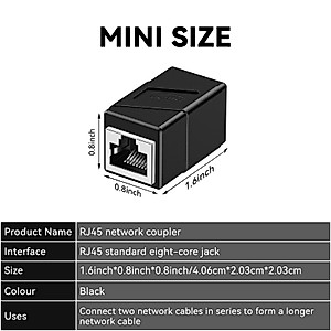 RJ45 Coupler, 2 Pack Ethernet Adapters Female to Female, Ethernet Cable Extender Adapter, 8-Pin Modular Straight Through, Network Connectors for Cat8/Cat7/Cat6/Cat6a/Cat5e/Cat5 Ethernet Cable(Black)