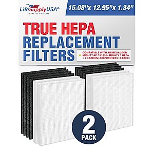 (2-Pack) True HEPA Air Cleaner Filter Replacement Set + 4 Odor Carbon Filters Compatible with Coway Airmega 200M AP-1512HH Mighty Air Cleaner # 3304899 by LifeSupplyUSA