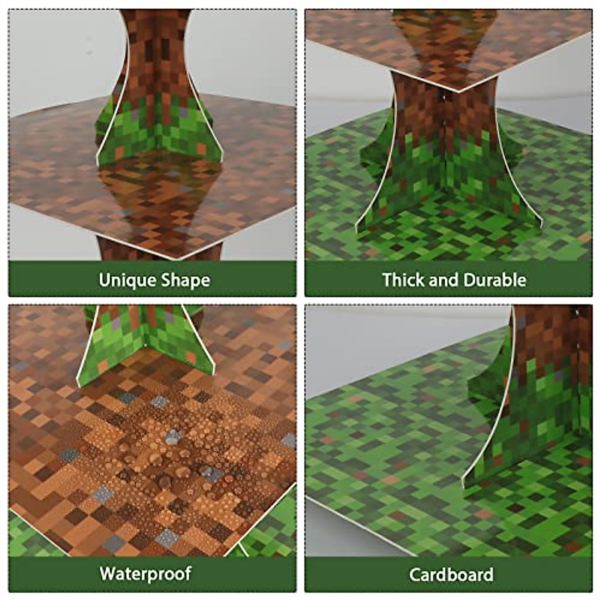 Mini Pixel Cupcake Stand 3 Tier Mining Birthday Party Supplies with 24pcs Cupcake Toppers Pixel Gaming Cupcake Dessert Holder for Pixelated Spiral Miner Crafting Party Decor Supplies