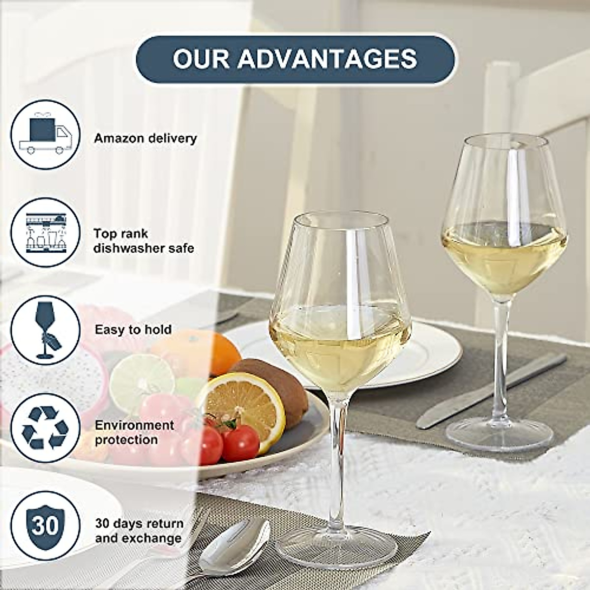 MICHLEY Unbreakable Stemmed Wine Glass 100% Tritan Plastic Dishwasher available Glassware 15 oz, Set of 4